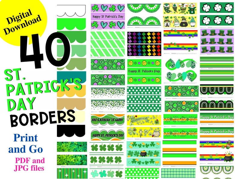 St. Patrick's Day BORDERS 40 Bulletin Board Borders Printable Set 40 ...