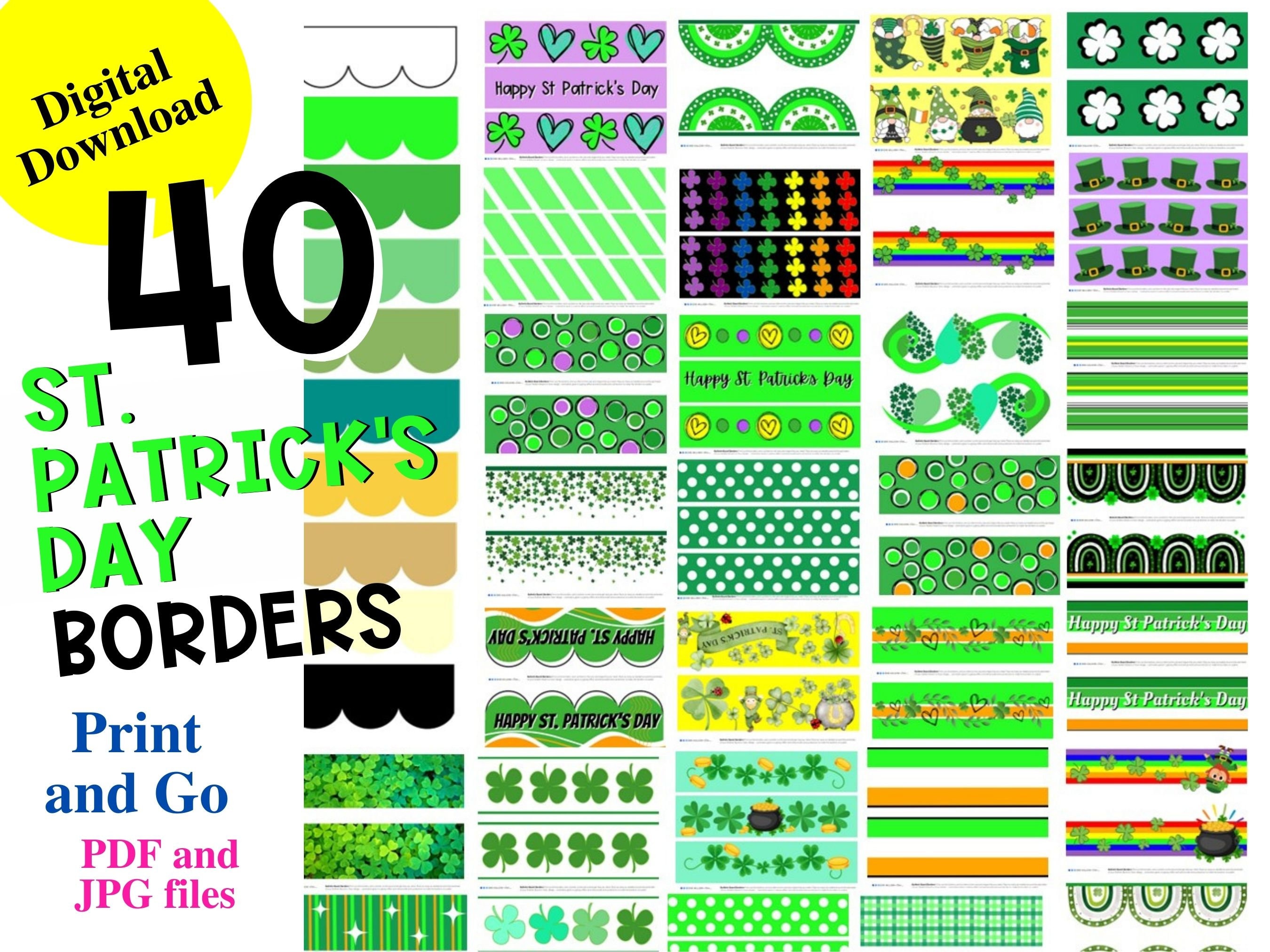 St. Patrick's Day Bulletin Board Borders: Shamrock, Rainbow, Leprechaun ...