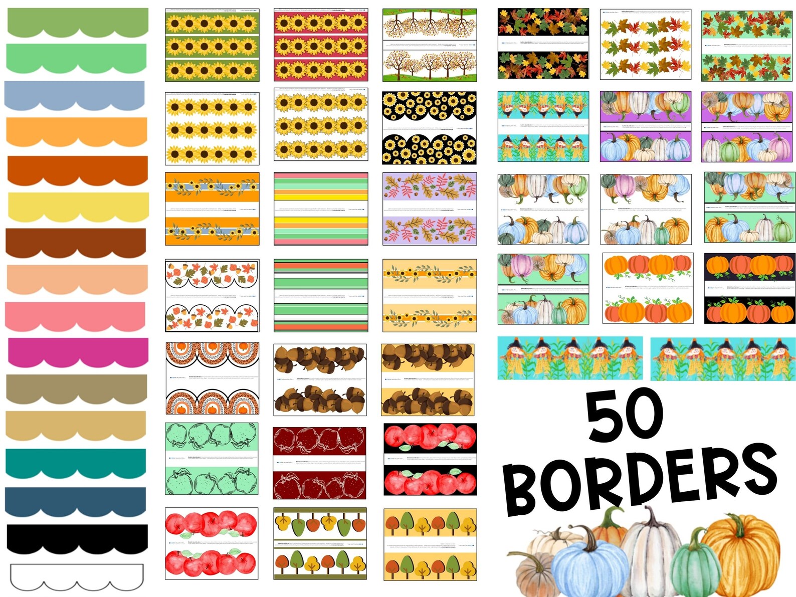FALL BORDERS | Bulletin Board Borders Printable Set | 50 Different ...