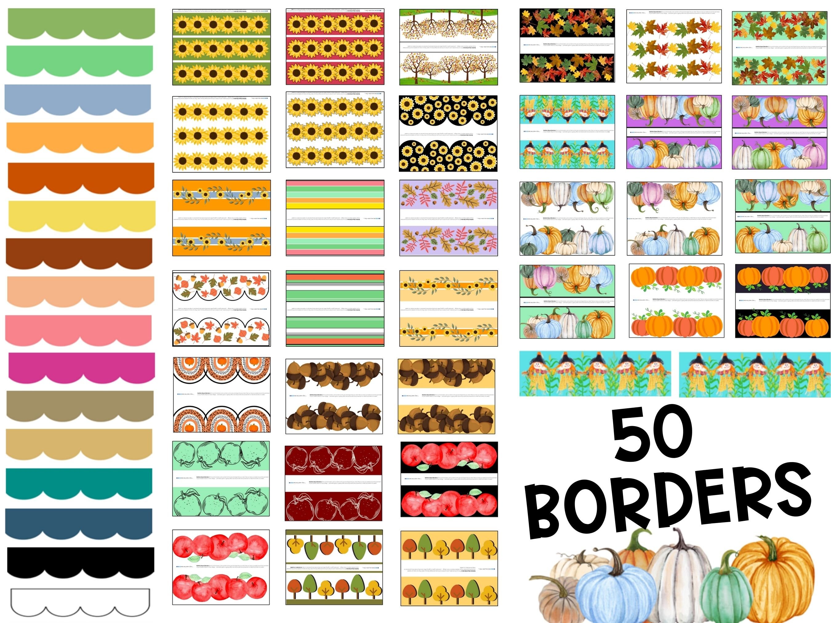 FALL BORDERS | Bulletin Board Borders Printable Set | 50 Different ...