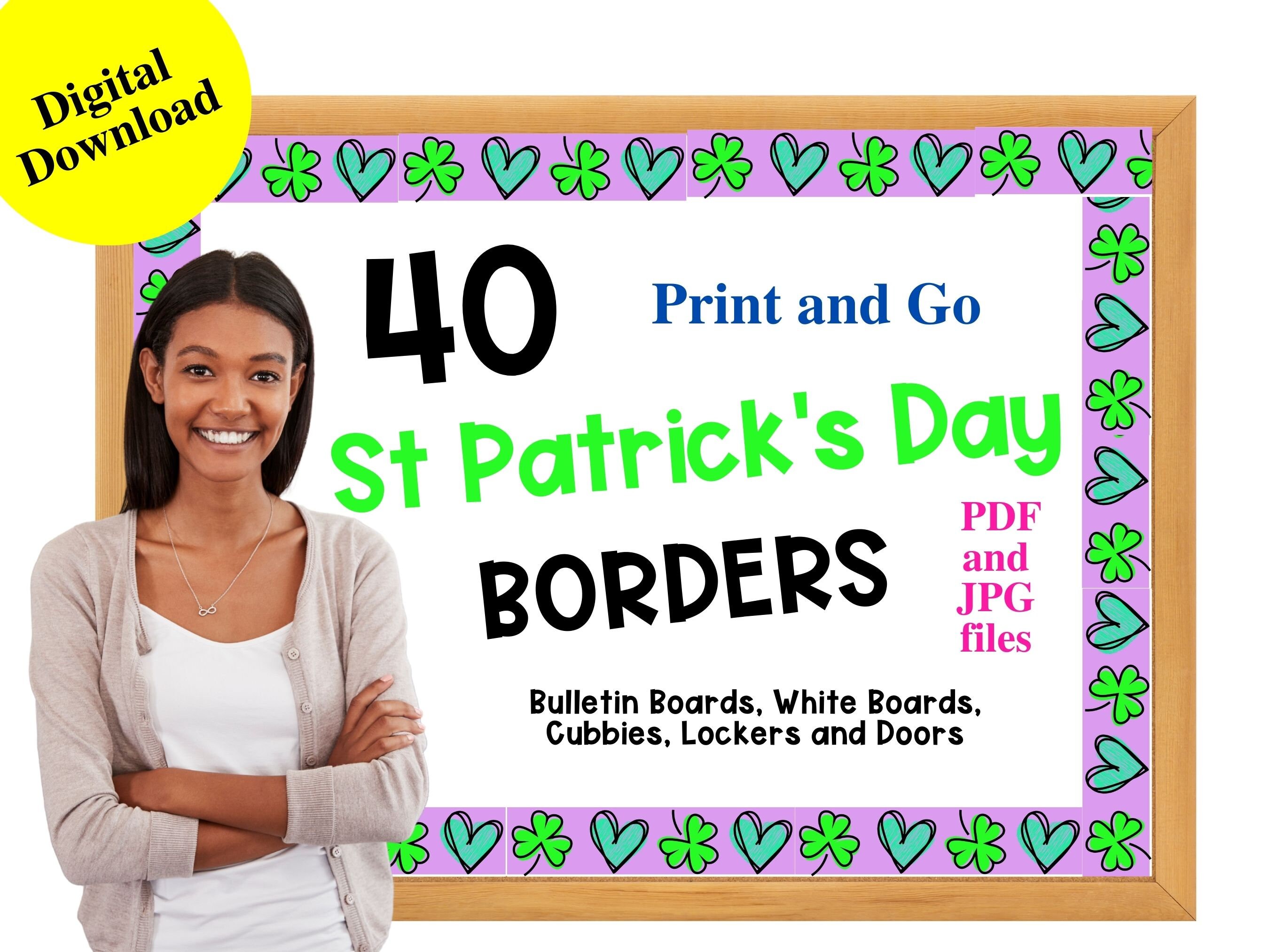 St. Patrick's Day BORDERS 40 Bulletin Board Borders Printable Set 40 ...