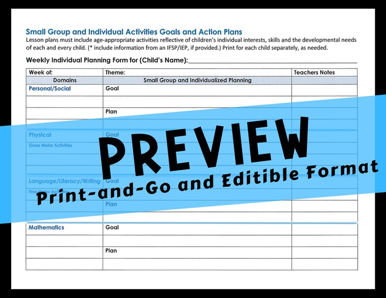 Editable Preschool Lesson Plan Template | Weekly Play-based Curriculum ...