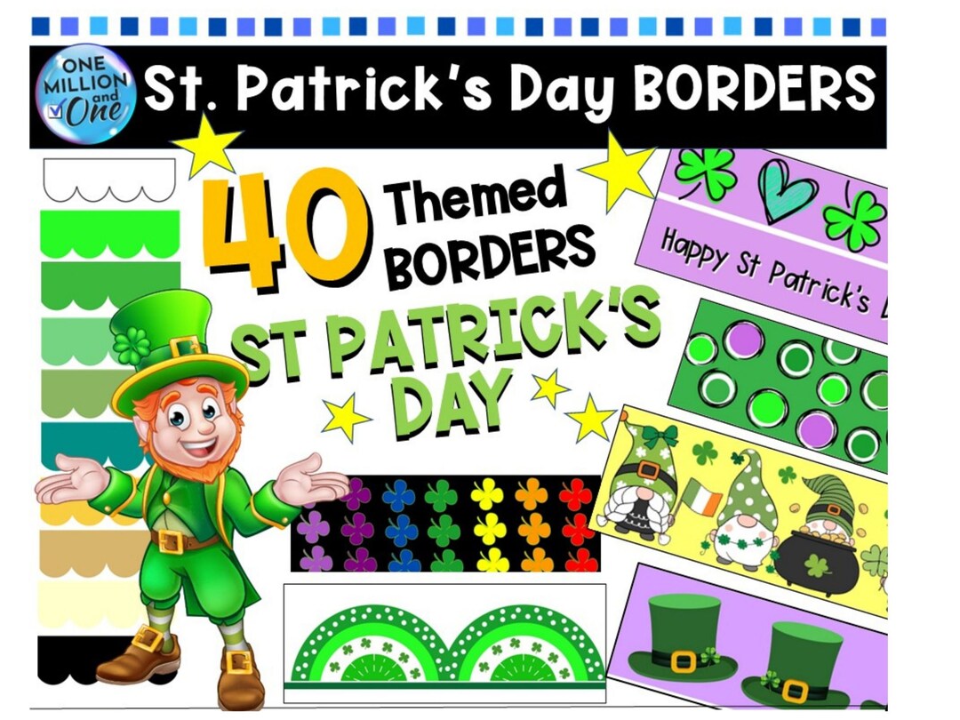 St. Patrick's Day Bulletin Board Borders: Shamrock, Rainbow, Leprechaun ...