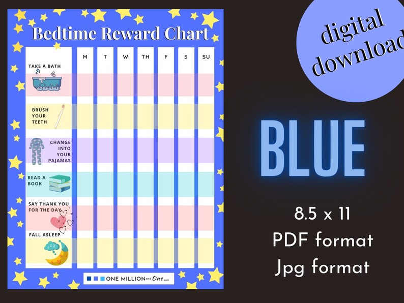 Printable Children's Bedtime Reward Chart - Digital Download for ...