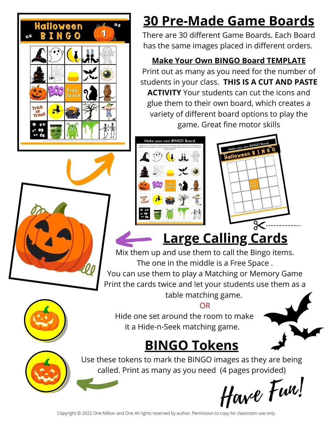 Halloween Bingo Game: 30 Printable Boards, DIY Template (digital ...