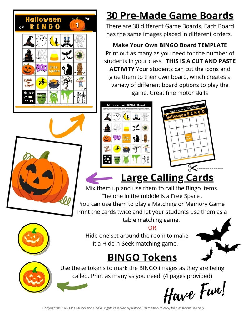 Halloween Bingo Game: 30 Printable Boards, DIY Template (digital ...