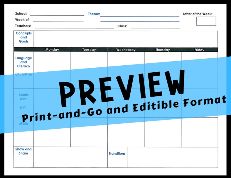 Editable Preschool Lesson Plan Template | Weekly Play-based Curriculum ...