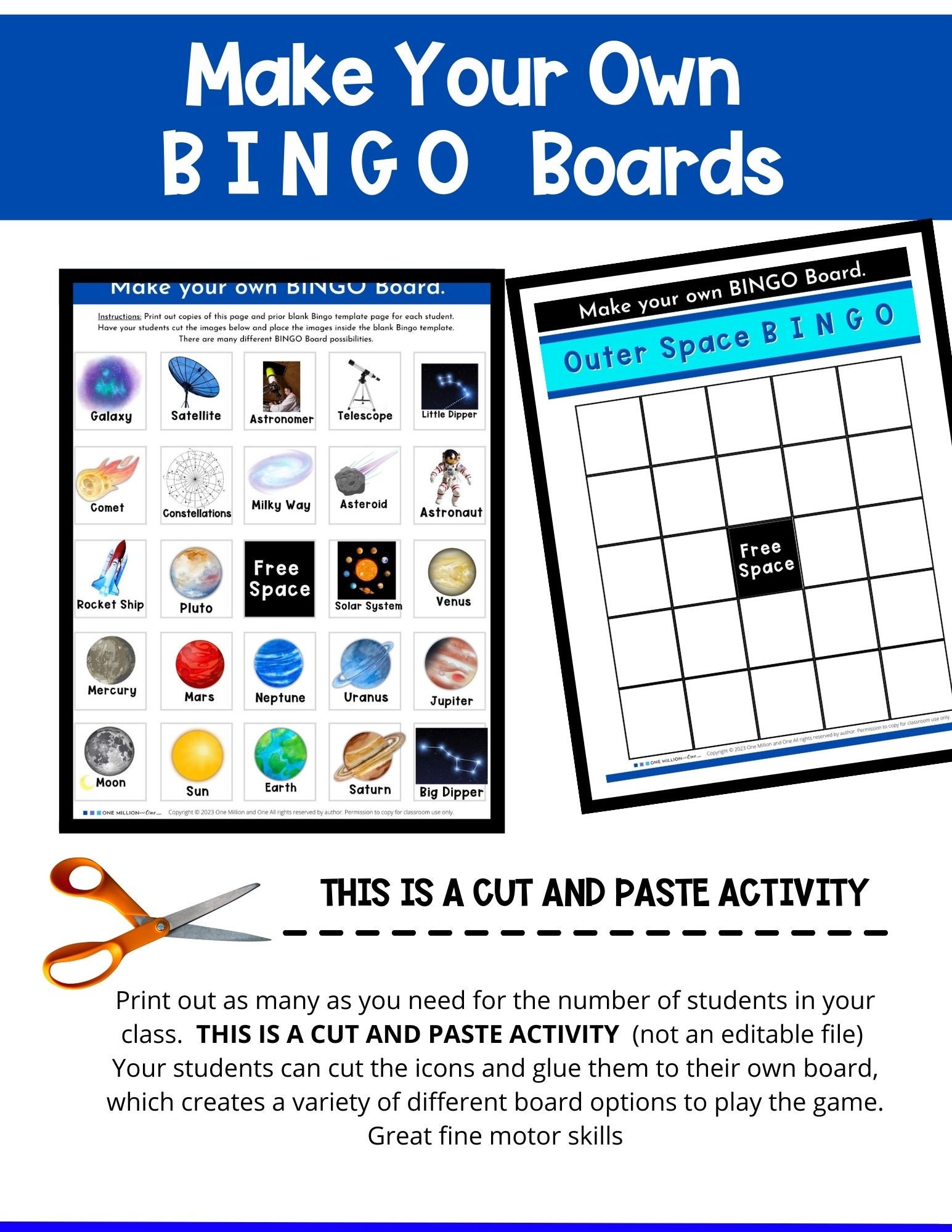 Outer Space BINGO Activity Game Set of 30 Game Boards and a Make Your ...