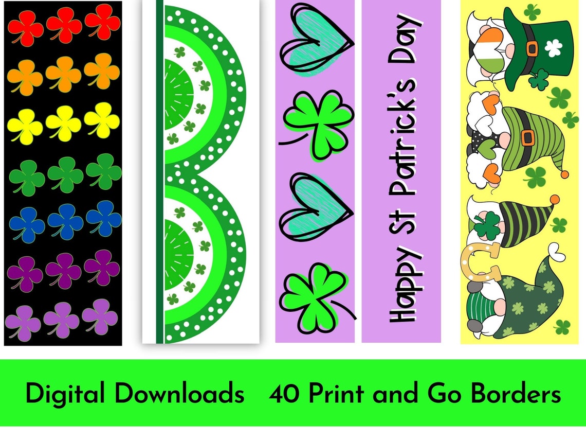 St. Patrick's Day BORDERS 40 Bulletin Board Borders Printable Set 40 ...