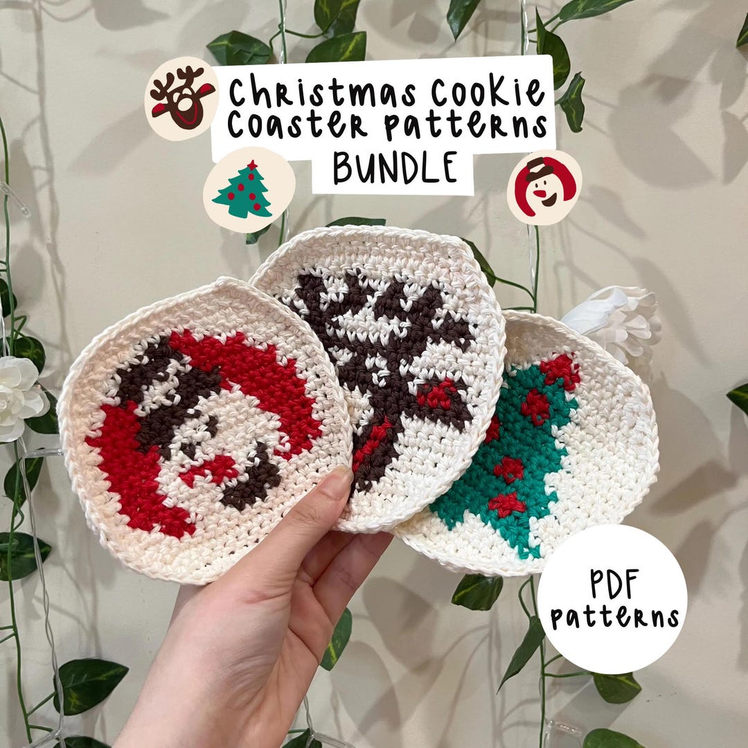 Holiday Crochet Sugar Cookie Coaster Pattern Bundle (snowman, Reindeer ...