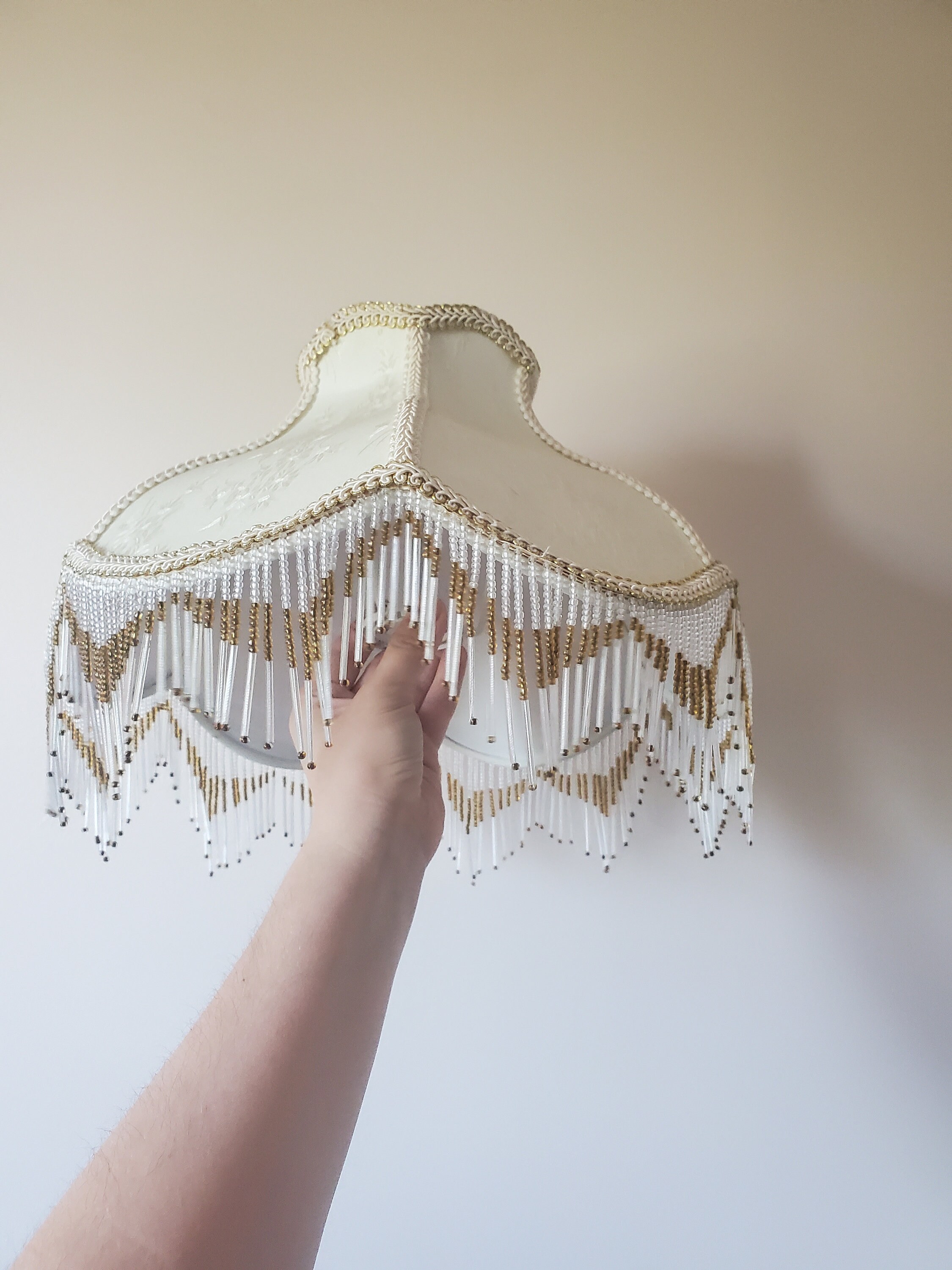 Dangly Ivory Lamp Shade, Vintage Beaded Lampshade, Victorian Style ...