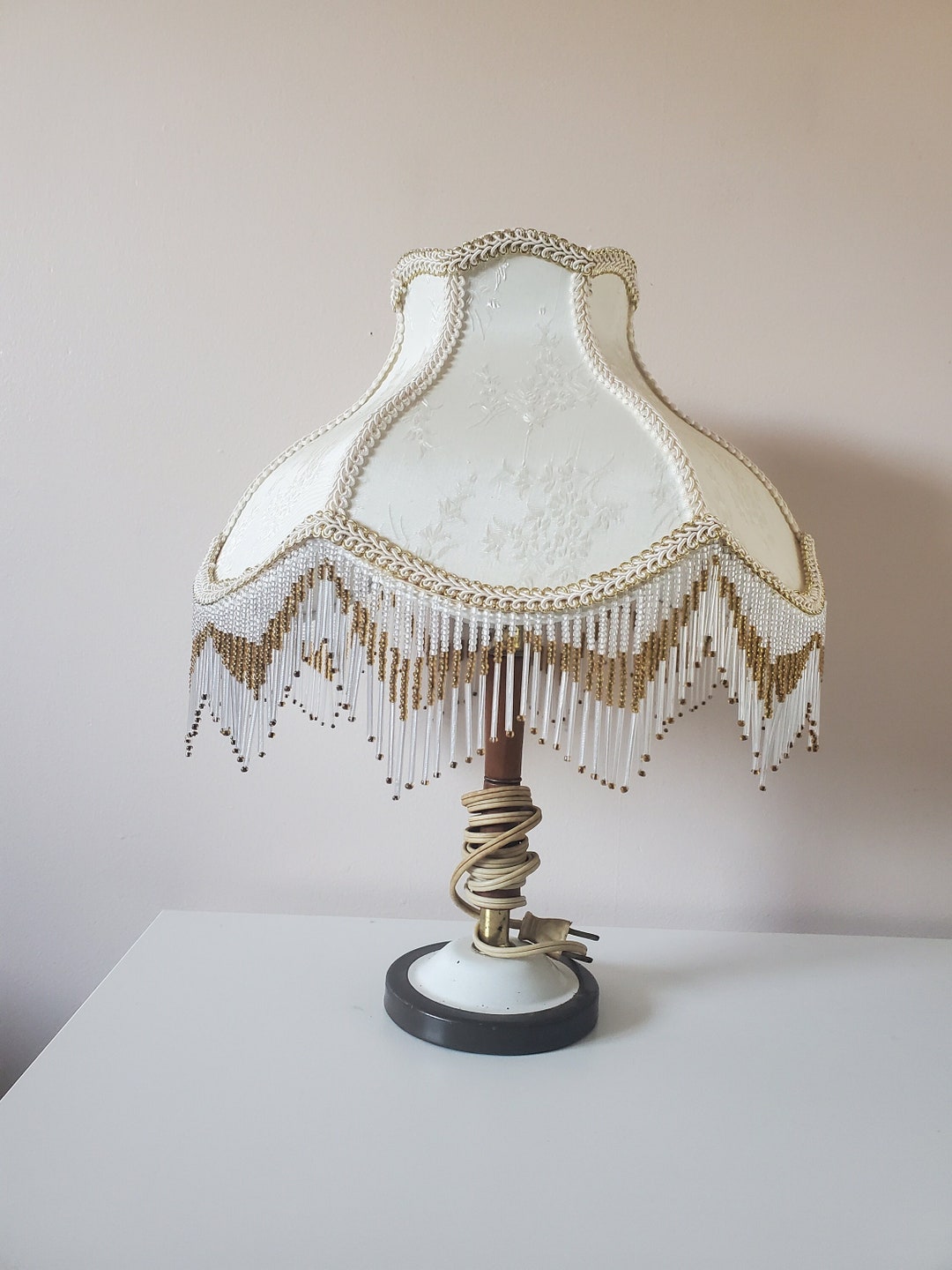 Dangly Ivory Lamp Shade, Vintage Beaded Lampshade, Victorian Style ...