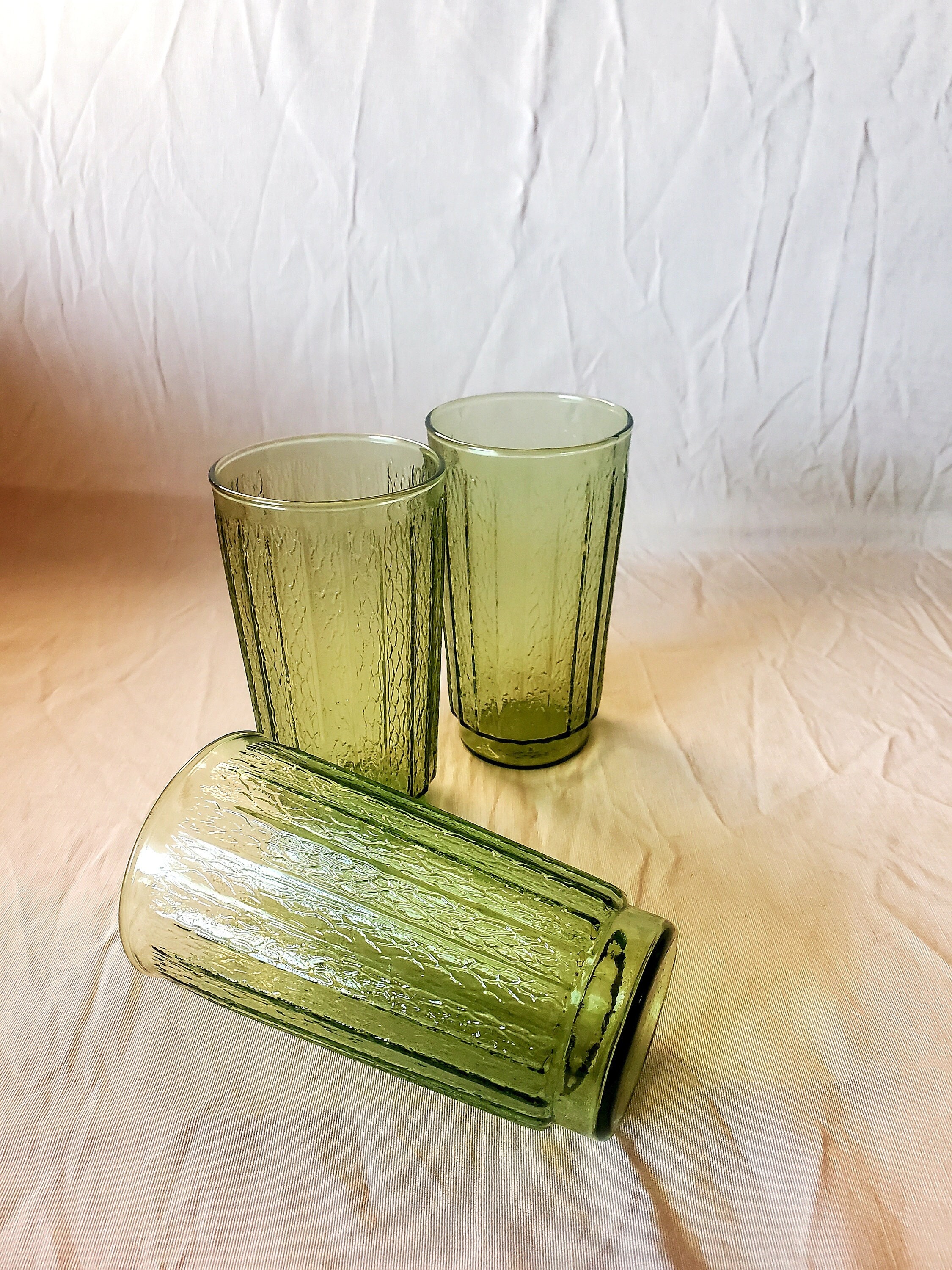 Vintage Green Reeded Wheatgrass Drinking Glass 3 Coloured - Etsy