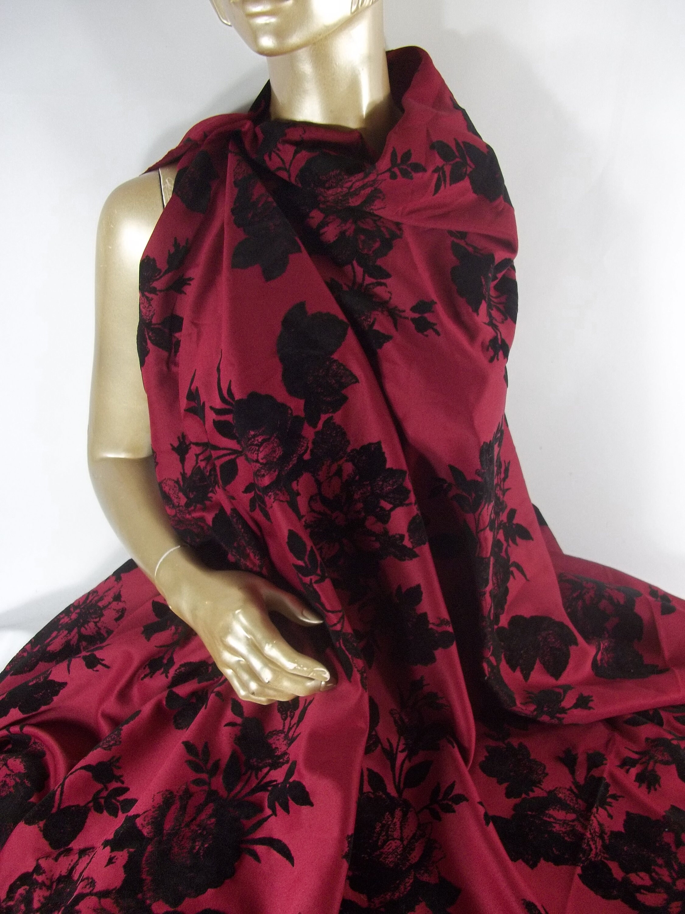 Poly Knit, 3yd.piece, Fabric, Burgundy, Claret, Black Flock Velvet ...