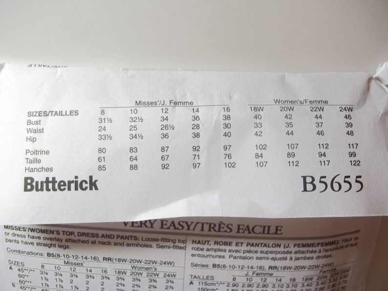 Butterick 5655 Dress Top Pants Sewing Pattern - Etsy