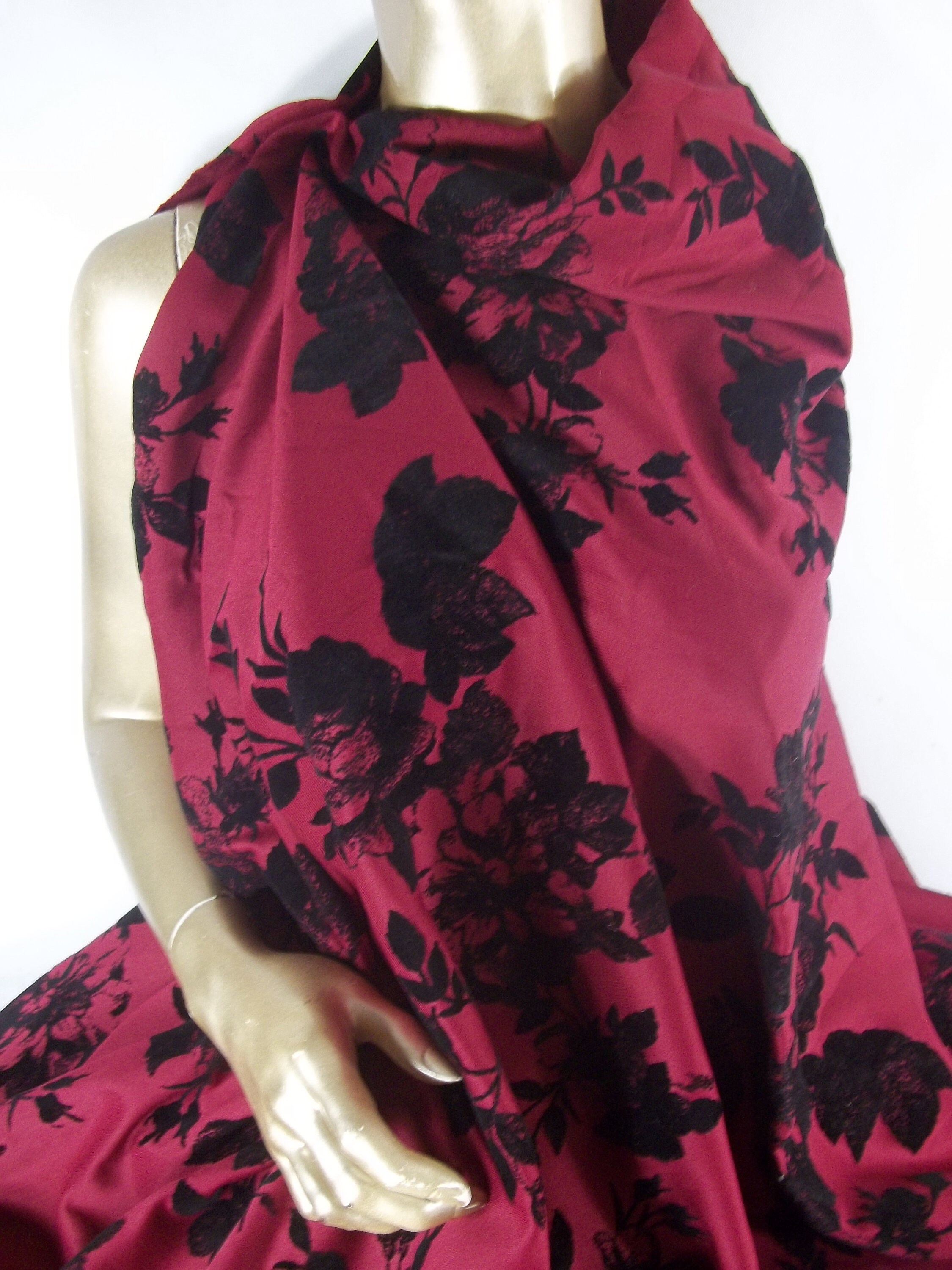 Poly Knit, 3yd.piece, Fabric, Burgundy, Claret, Black Flock Velvet ...