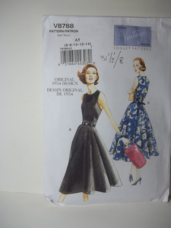 Vogue V8788 Vintage Vogue Dress Sewing Pattern1954 Design - Etsy