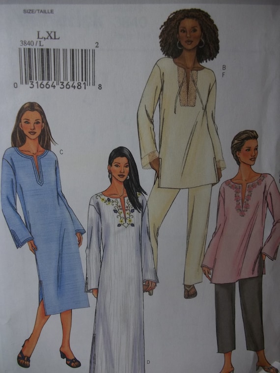 Butterick 3840 Tunic Dress Caftan Pants Sewing Pattern - Etsy