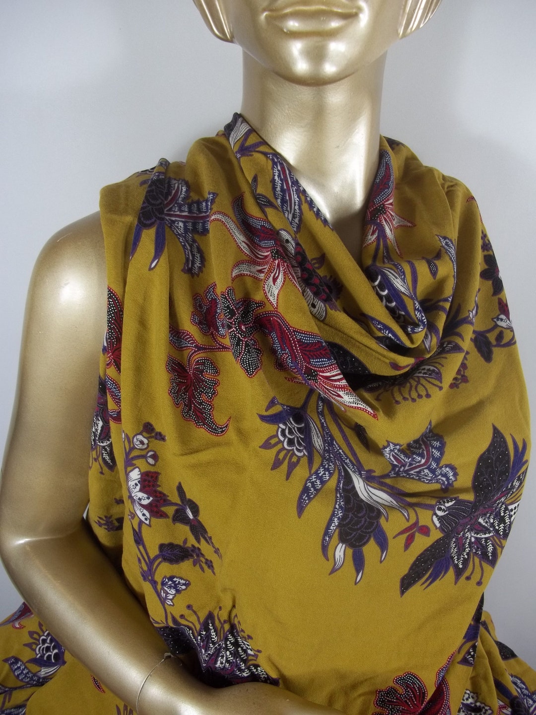 Rayon Faille, 1.75 Yd. Piece, Fabric, Mustard Yellow, Floral Print ...