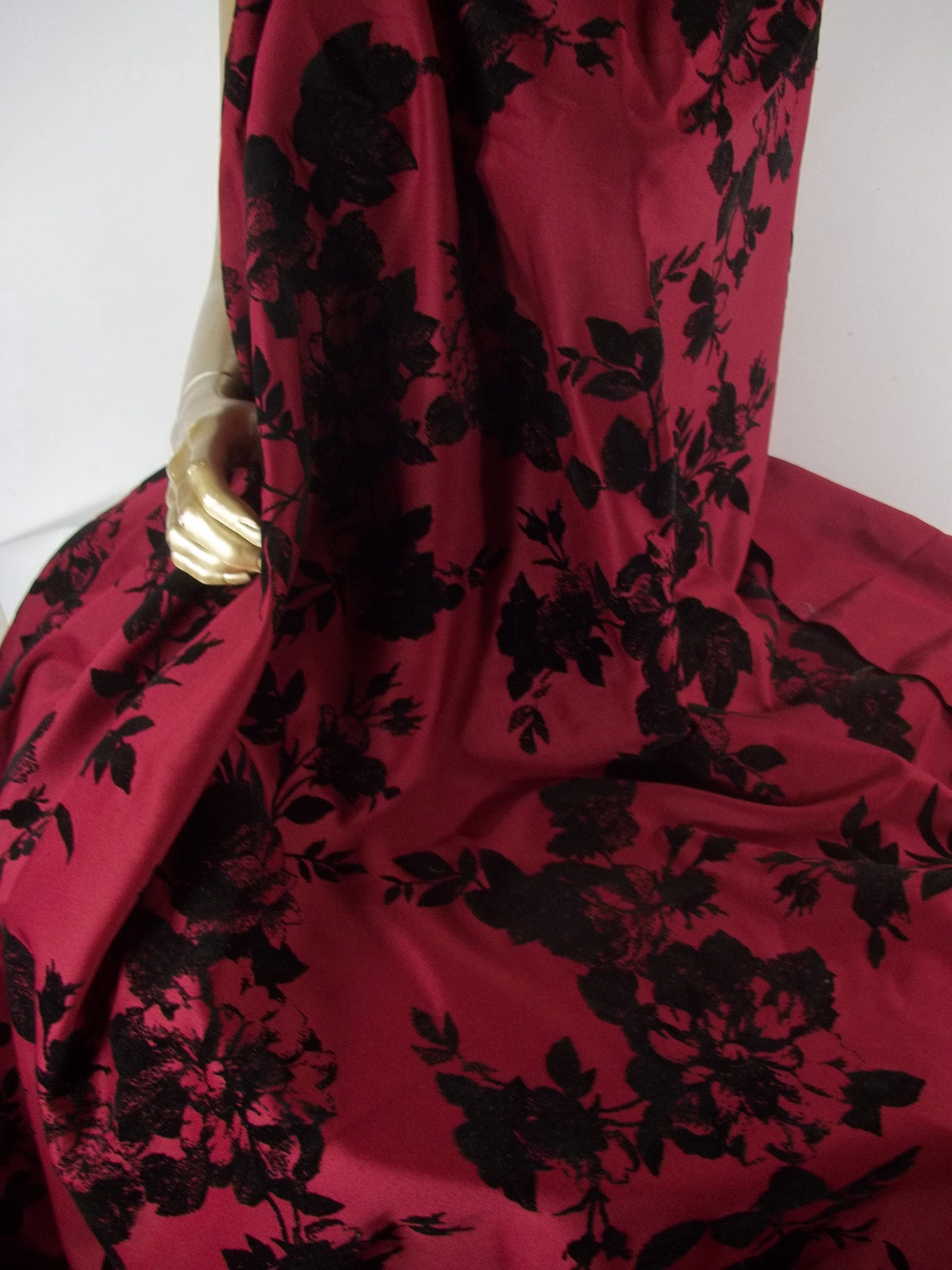 Poly Knit, 3yd.piece, Fabric, Burgundy, Claret, Black Flock Velvet ...