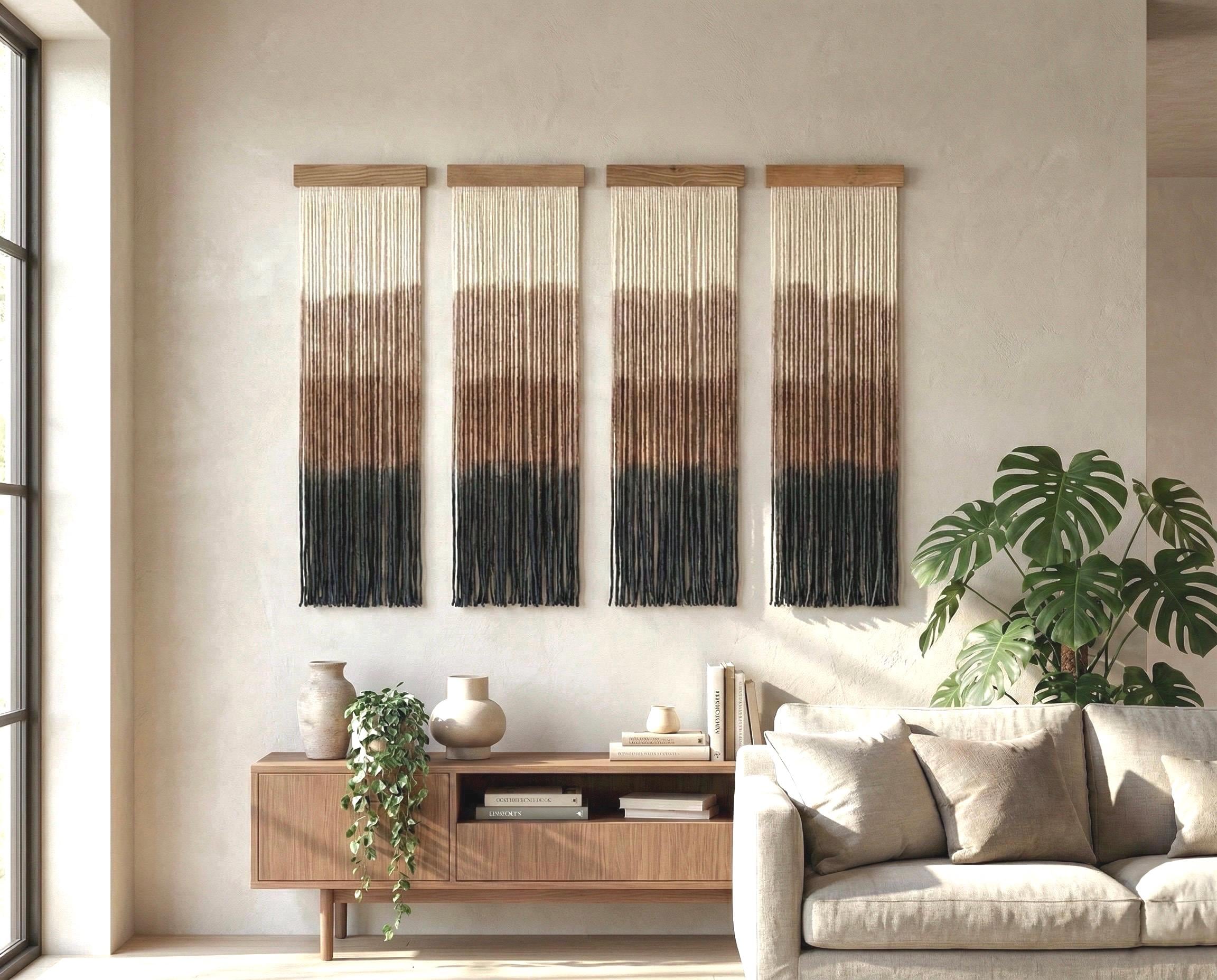 Long Macrame Wall Hangings: Fiber Art Wall Panels, Brown and Black - Etsy