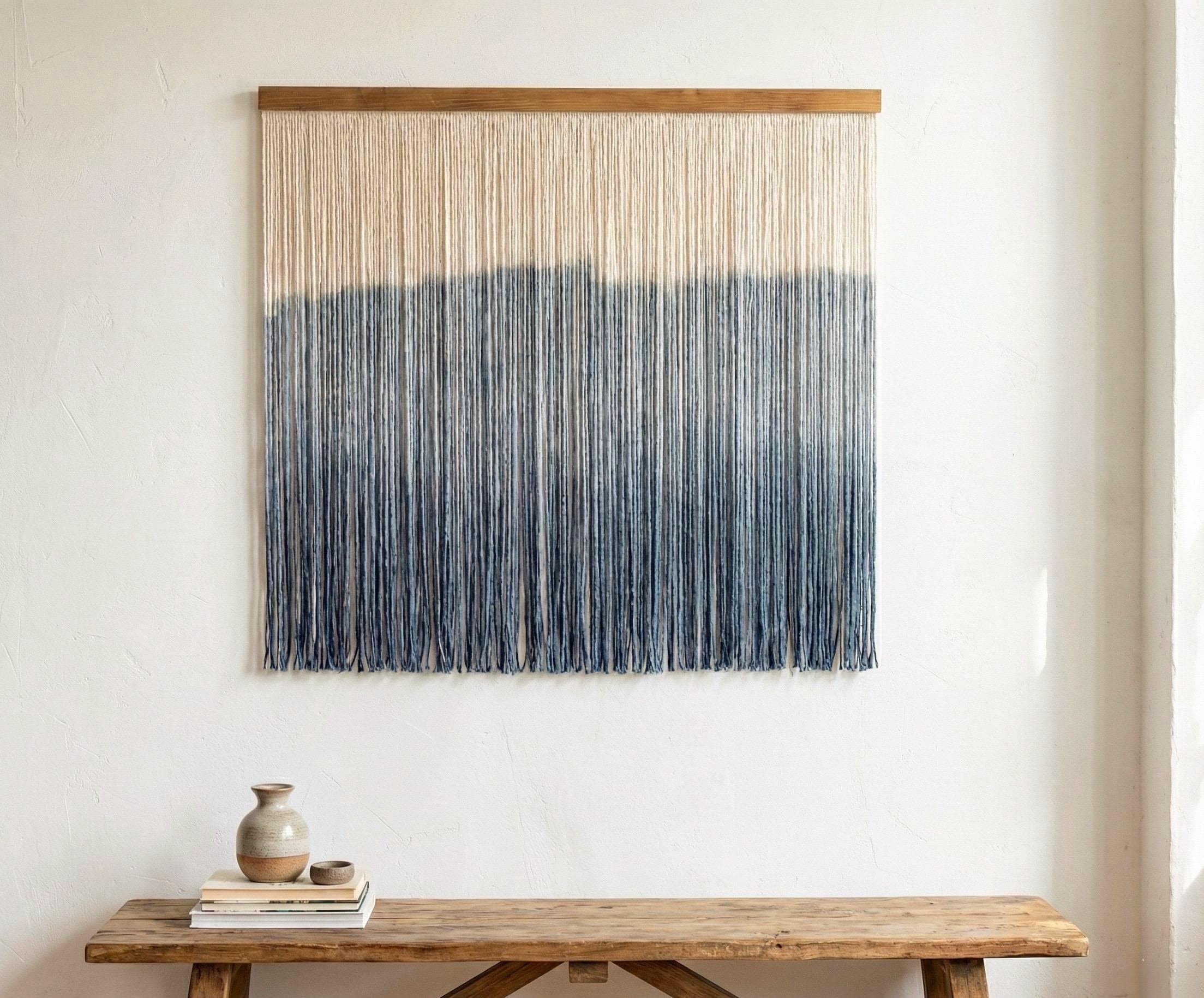 Large Macrame Ocean Wall Hanging: Dip Dye Coastal Fiber Art, Cream and ...