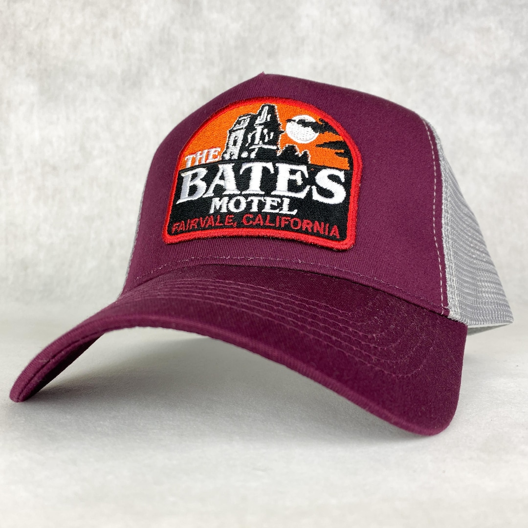 Bates Motel Trucker Hat - Horror Burgundy Cap With Embroidered Patch ...