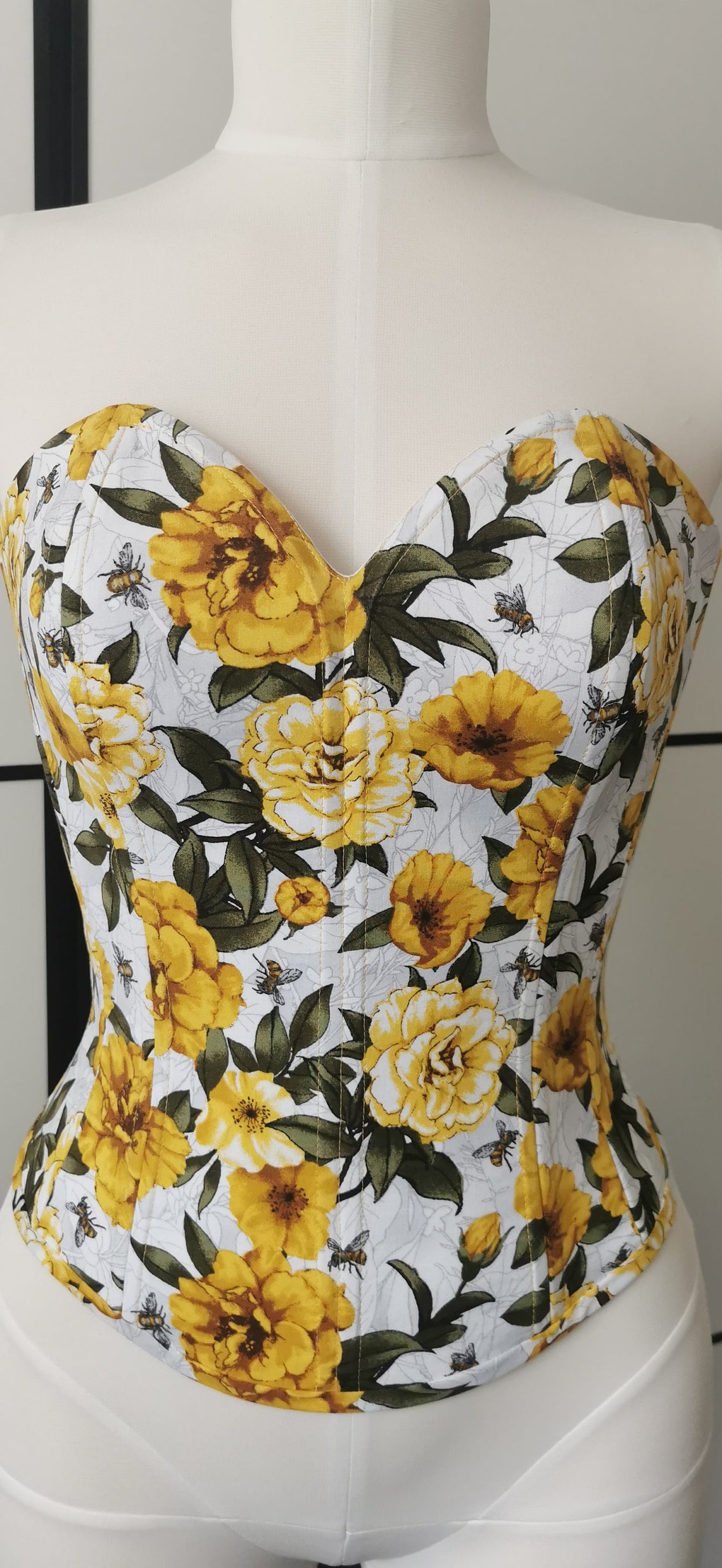 Corset, Cotton Corset, Floral Corset, Yellow Corset, Top - Etsy