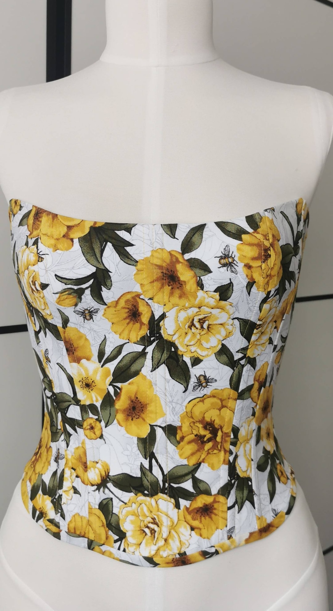 Corset, Yellow Corset, Cotton Corset, Top, Floral Corset - Etsy