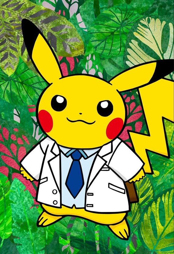 Pikachu Scientist Tropical Leaf Background Print No Text - Etsy