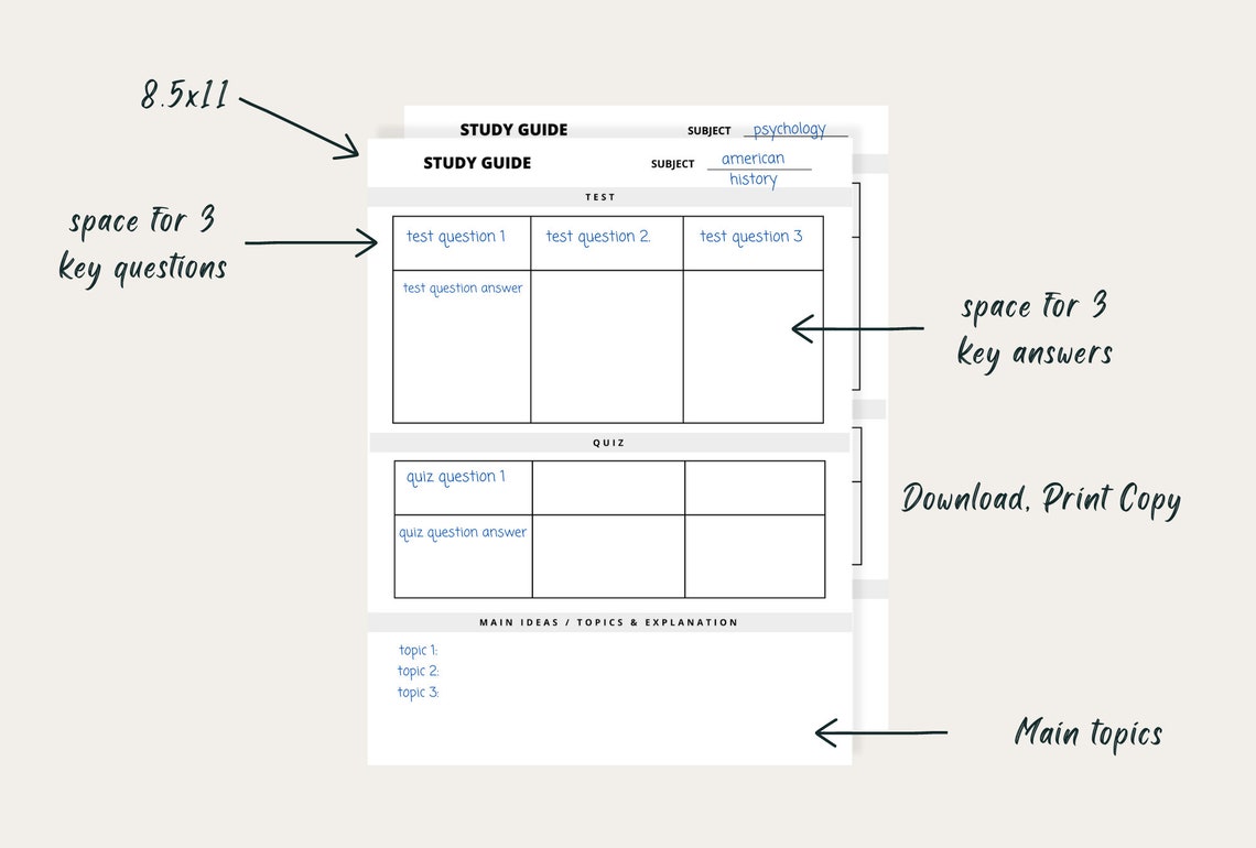 Easy Study Guide Template - Etsy