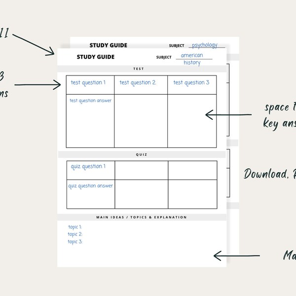 Easy Study Guide Template - Etsy