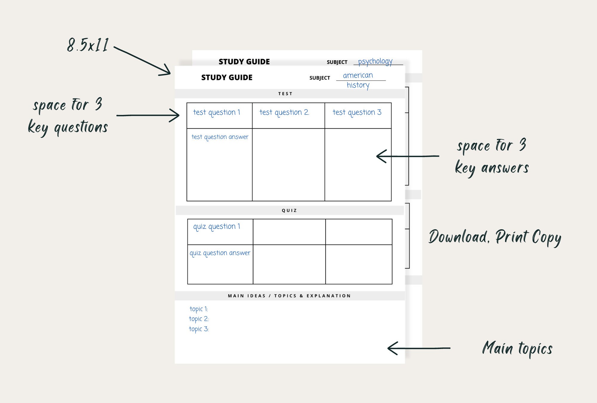 Easy Study Guide Template - Etsy