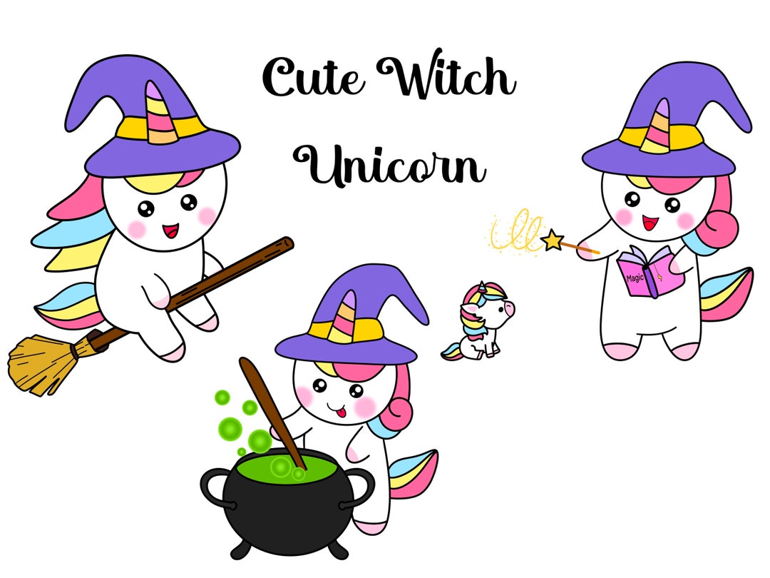 Cute Kids Witch Unicorn Girls PNG, Witch, Boo, Monster, Horse, Unicorn ...