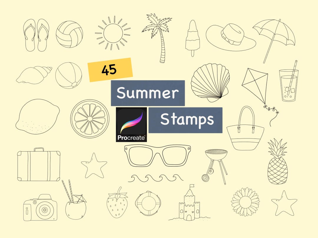 45 Procreate Summer Stamps, Procreate Stamp Brushset, Summer Clipart ...