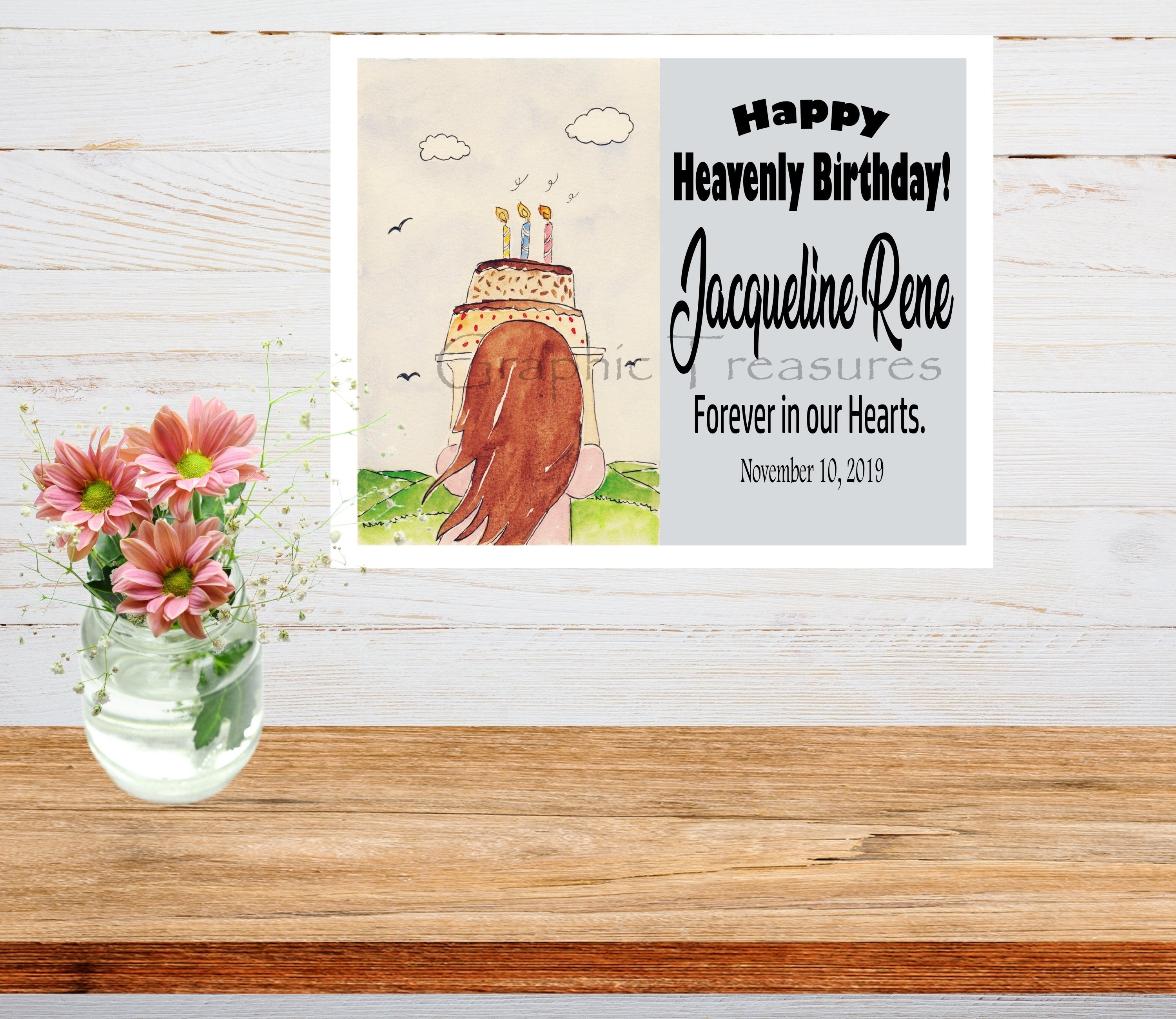 Heavenly Birthday Wall Art Tribute Print - Happy Birthday in Heaven ...