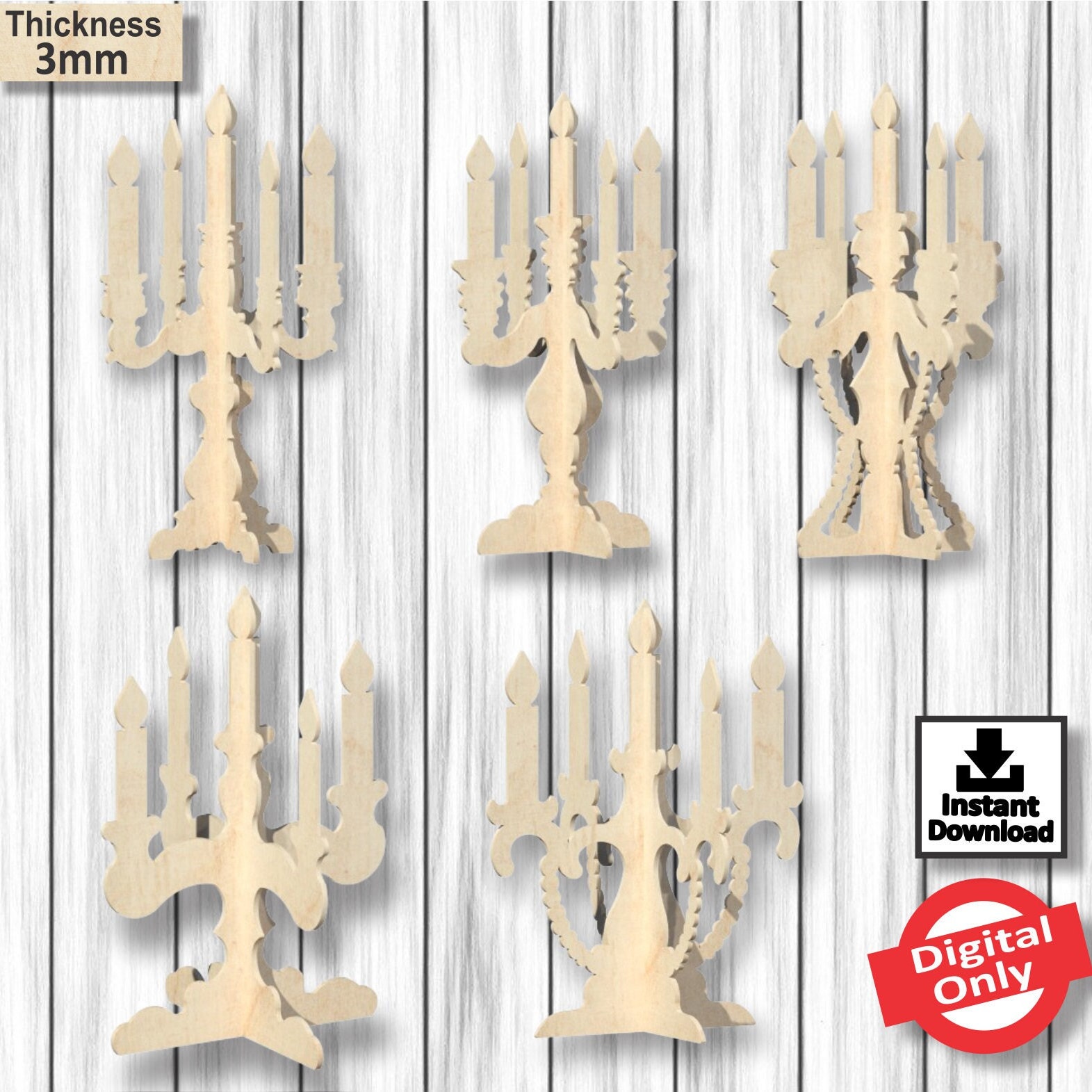 Candlestick Pack 1, Bundle 5 Designs Included, File Vector for Laser ...