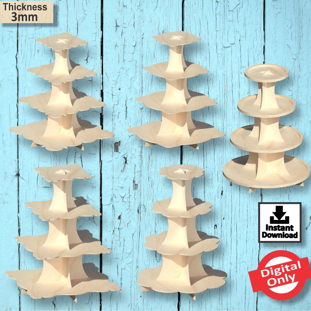 4-tier Cupcake Stand Pack 3 - DIY Cupcake Stand - Downloadable Laser ...