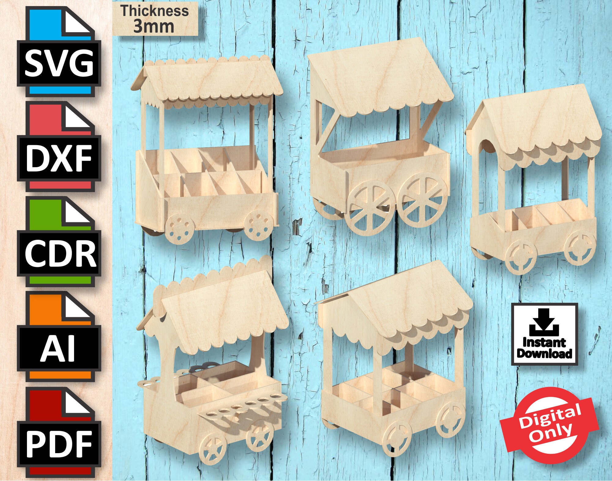 Candy Cart Pack 1 Laser Cut Design File Vector for - Etsy