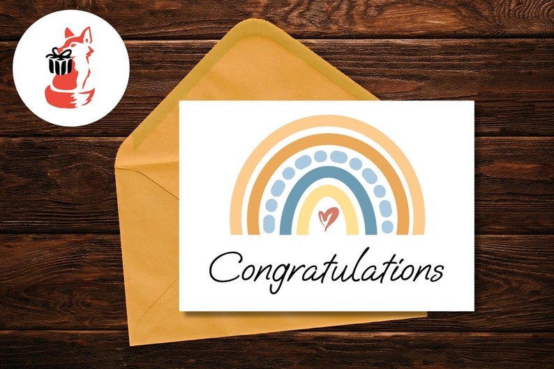 Gold Pastel Rainbow Congratulations Card Printable Instant Download ...
