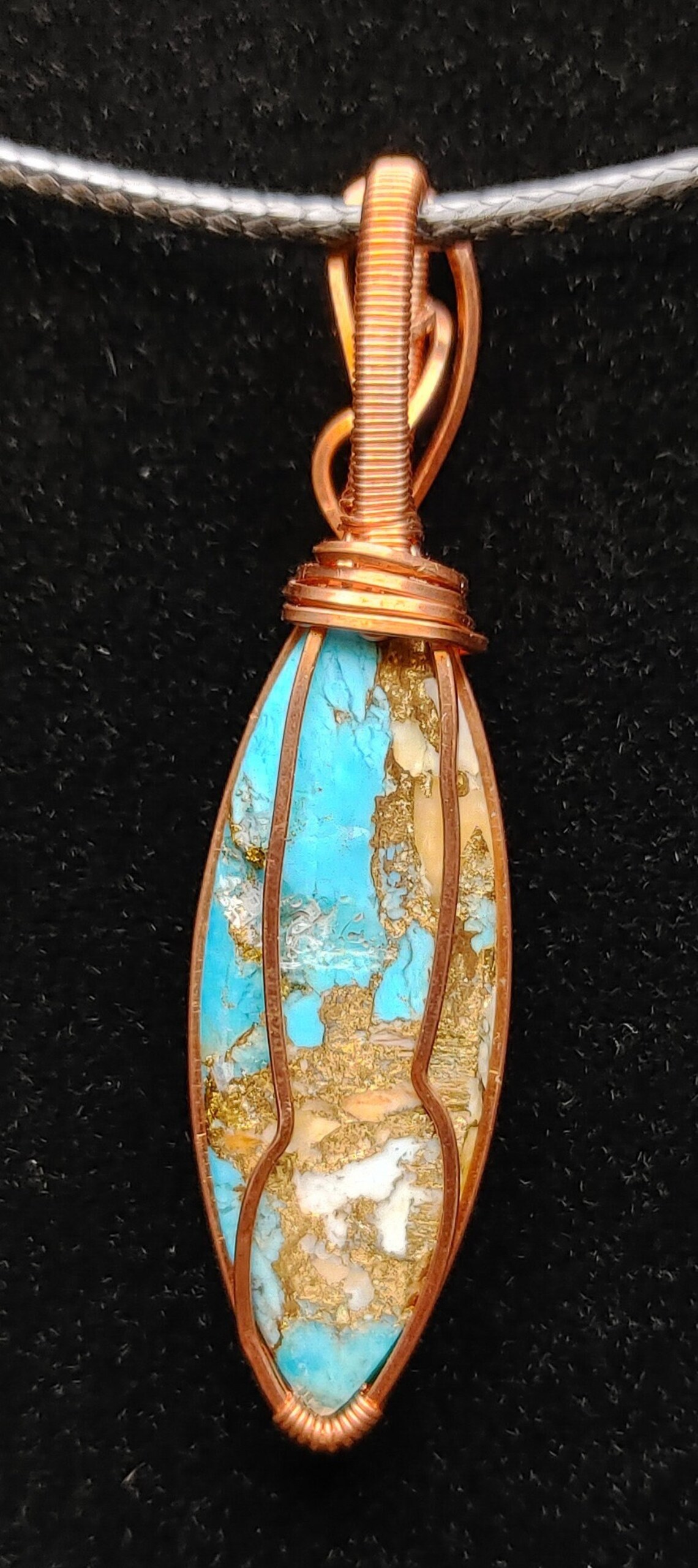 Handmade Wire Wrapped Spiny Oyster Turquoise Marquise Pendant in Copper ...