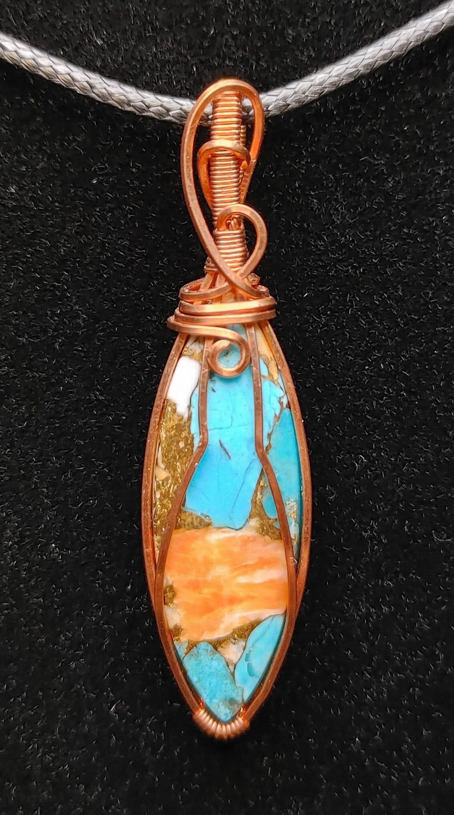 Handmade Wire Wrapped Spiny Oyster Turquoise Marquise Pendant in Copper ...