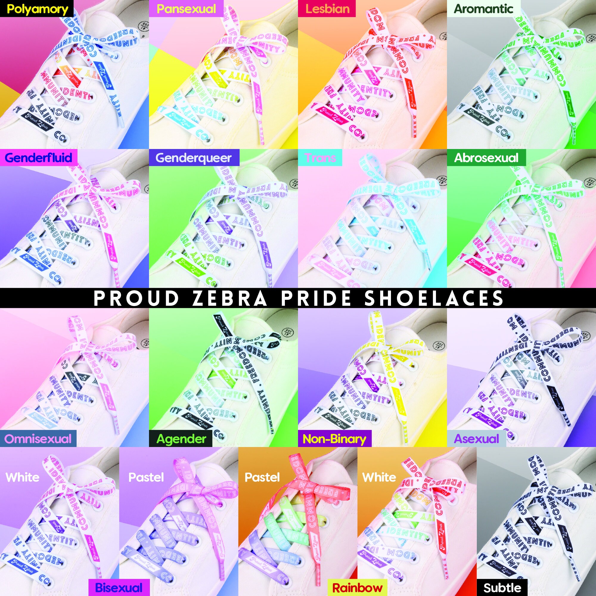 Polyamory Pride Flag White Shoelaces Laces Abrosexual Subtle Pride ...