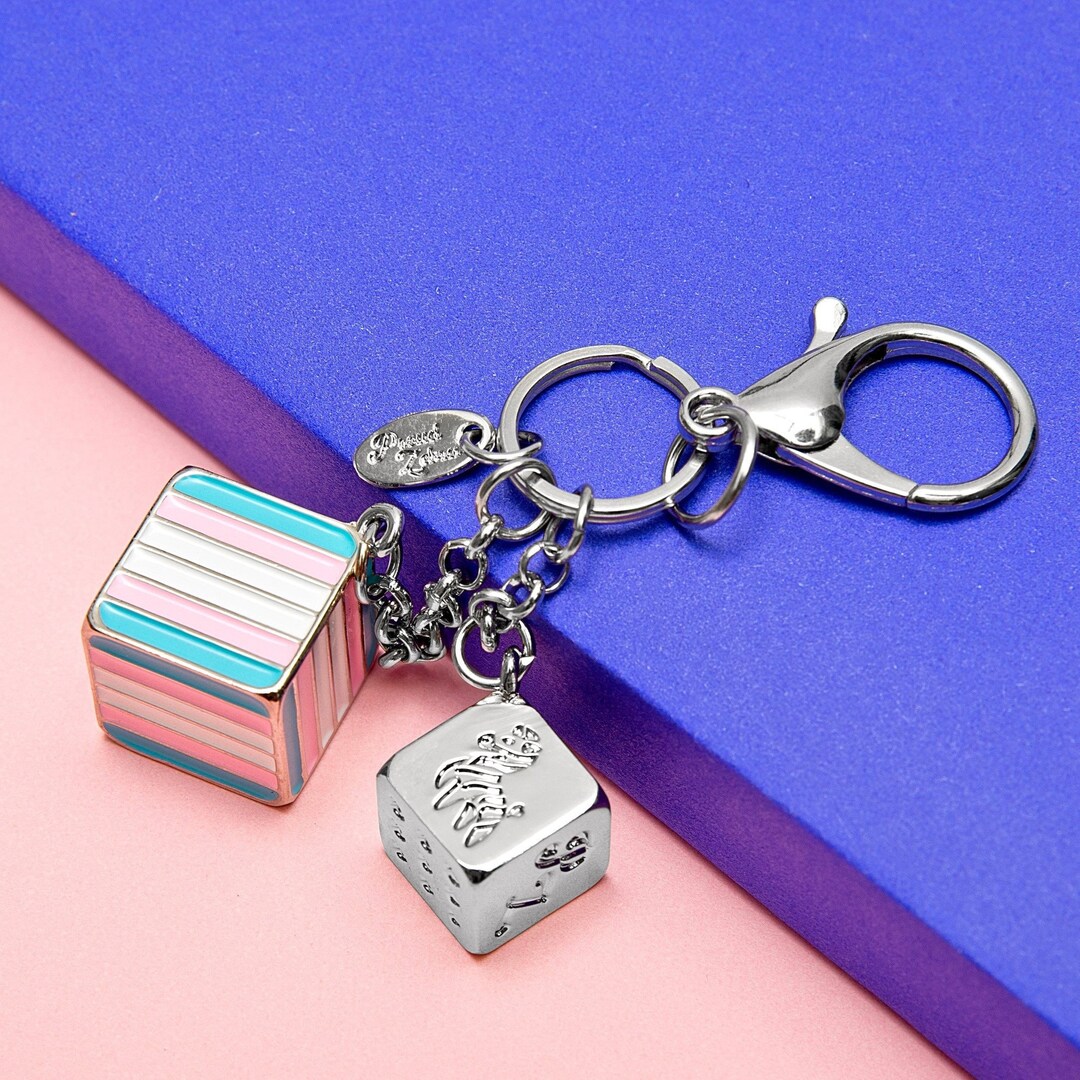 Trans Pride Flag Proud Cube Bag Charm Pride Keychain - Them Genderqueer ...