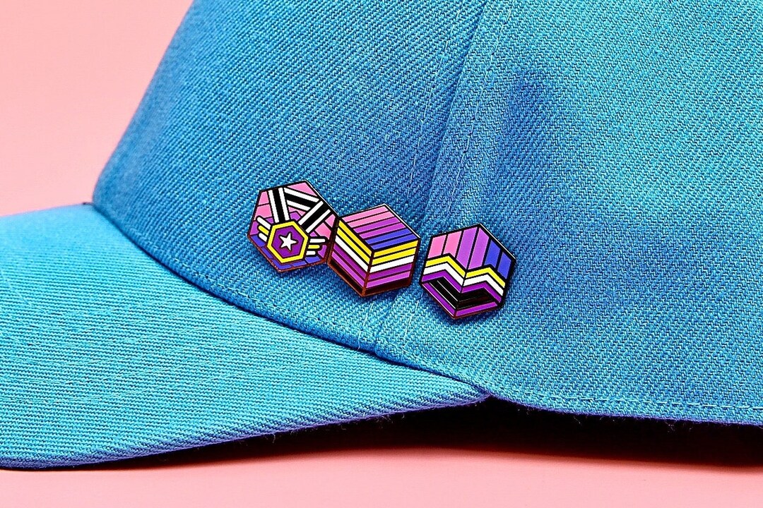 Non-binary (enby) + Bisexual Pride Pins Flag Love Medal - Asexual Trans ...