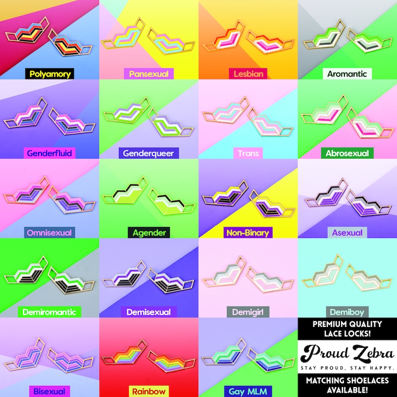 Agender Pride Flag Love Lace Locks Shoe Clips Charm - Asexual Aromantic ...