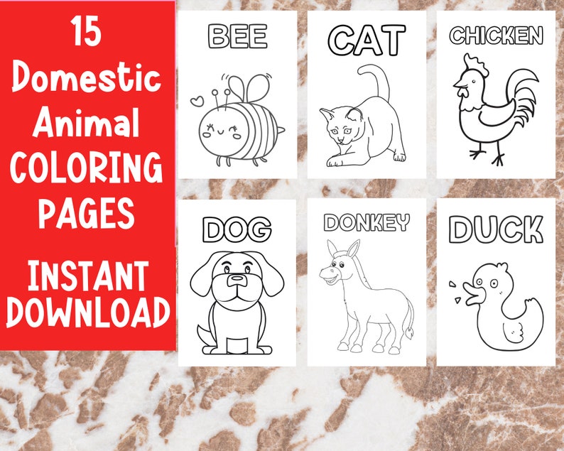 15 Domestic Animal Coloring Pages, PDF Instant Printable Digital ...