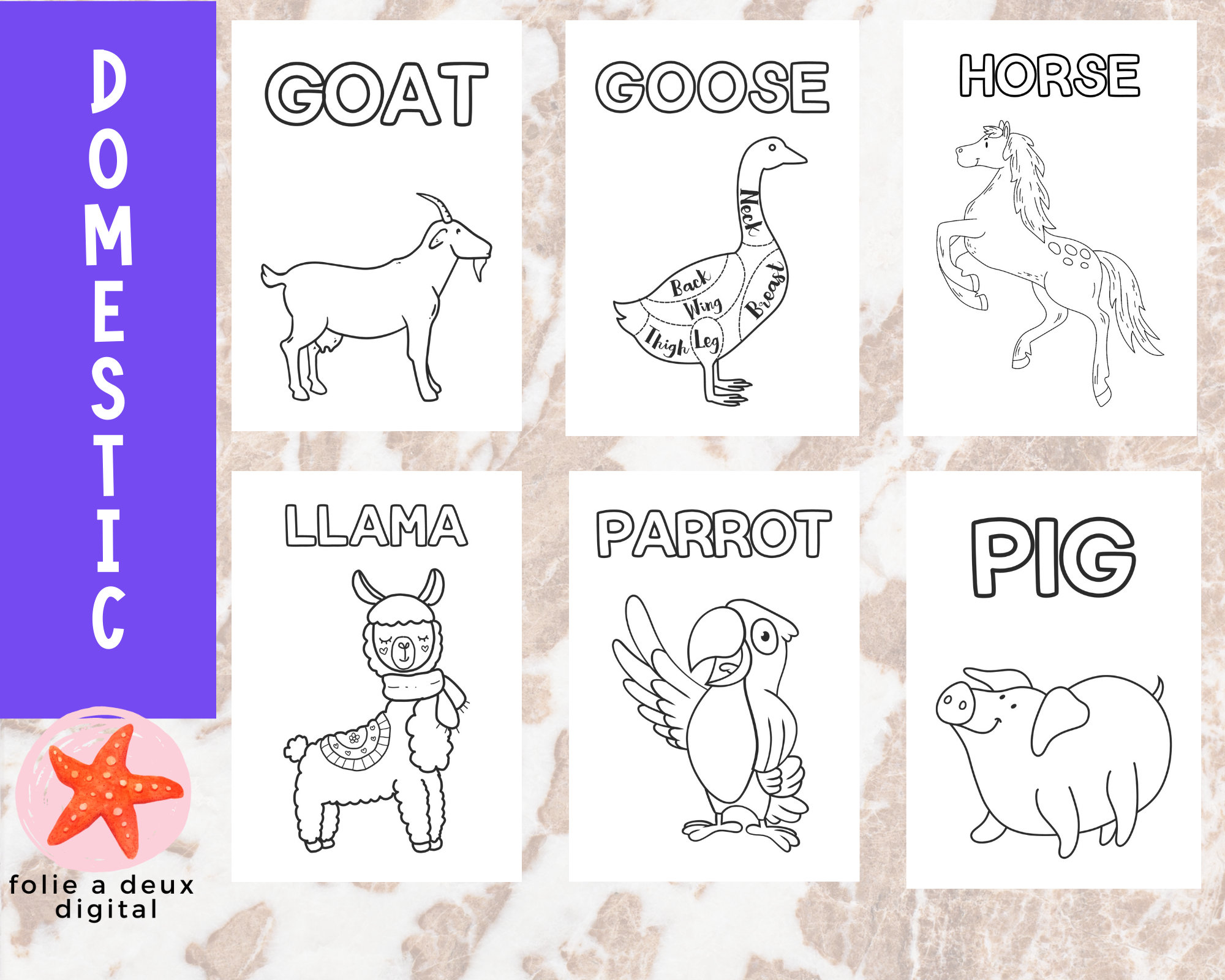 15 Domestic Animal Coloring Pages, PDF Instant Printable Digital ...