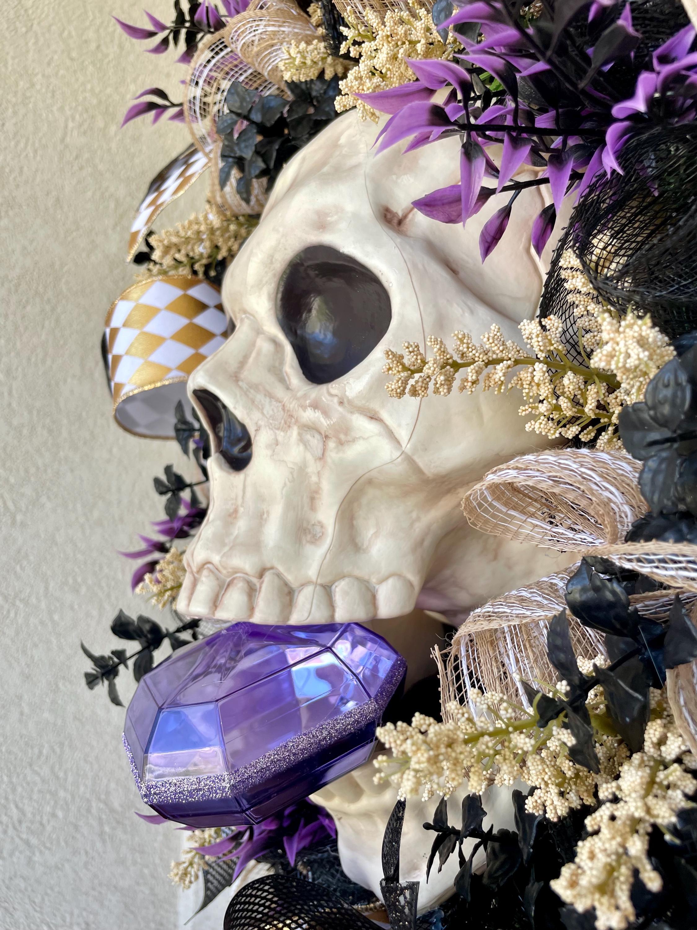 Extra Large Skeleton Skull Halloween Wreath | Neutral Gothic Glam Decor ...