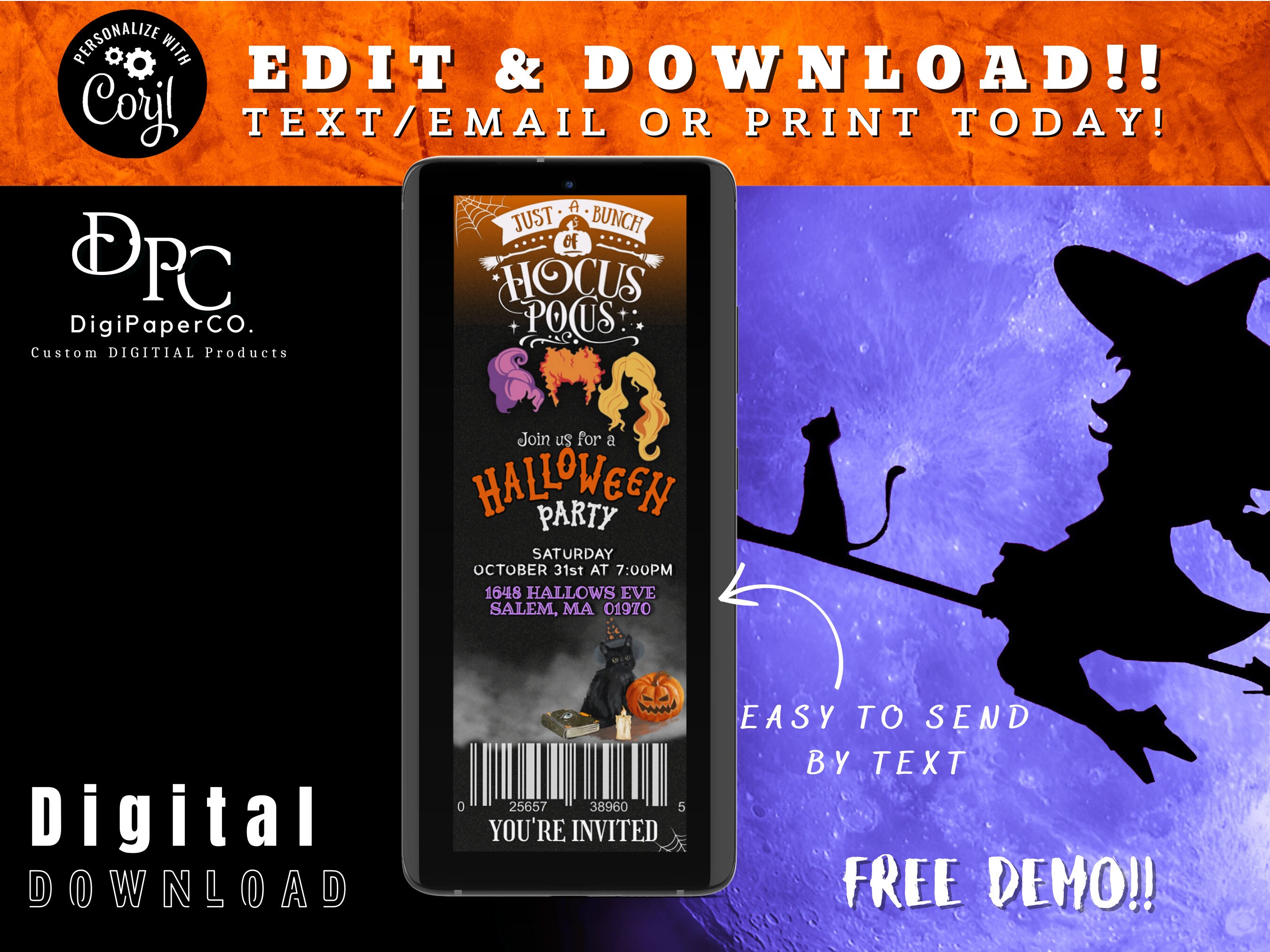 EDITABLE Hocus Pocus, Halloween Party Invite, Just a Bunch of Hocus ...